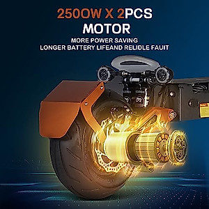 35AH Electric Scooter for Adults 5000W Dual Motors,43MPH Max Speed 75Miles Range,12" Tubeless Fat Tires&Anti-Theft Removable Battery,Dual Hydraulic Shock Absorption Sports Scooter