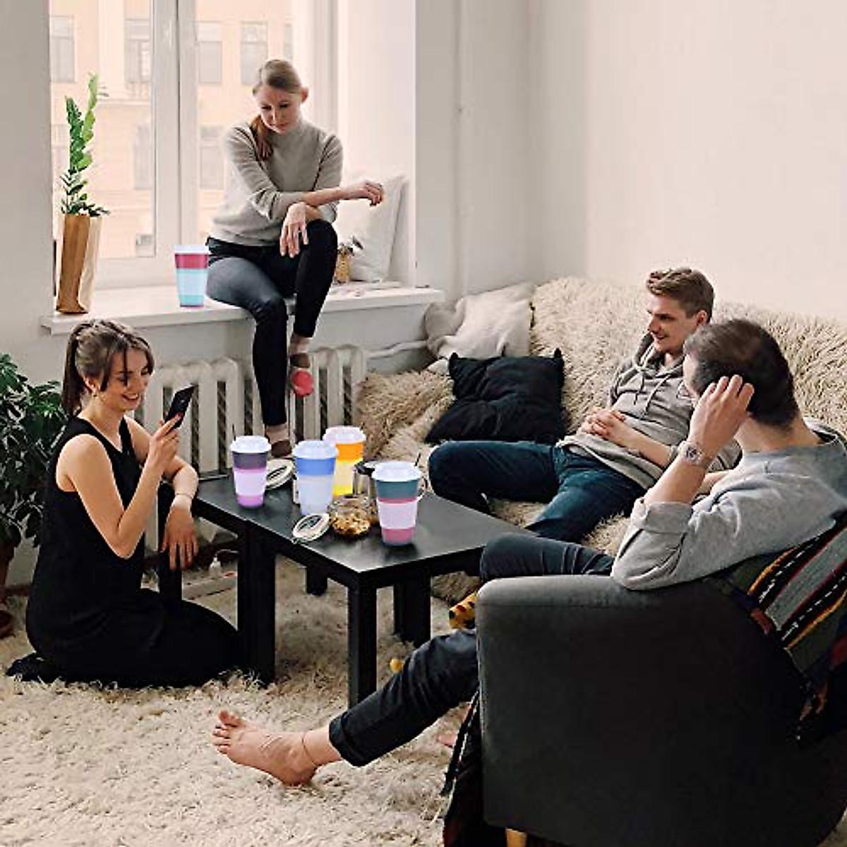 Reusable Color Changing Tumbler Coffee Cups - 5 Pcs 16oz Plastic Tumblers Cup with Lids For Hot Drink - Durable & Splash-Proof Water Travel Cup to Go Coffee Cup