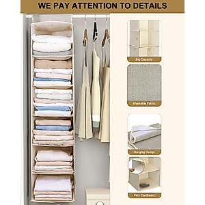 NEATJELAI Hanging Closet Organizer 6 Tier Hanging Shelf for Wardrobe Clothes Organization and Storage,Large Shoe Organizer Foldable Design, Beige