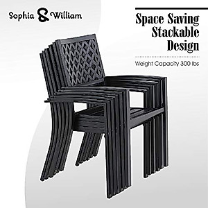 Sophia & William Patio Dining Set 7 Pieces Metal Outdoor Furniture Set, 6 x Metal Stackable Garden Chairs, 1 Patio Rectangle Umbrella Table Wood Like for Backyard Pool