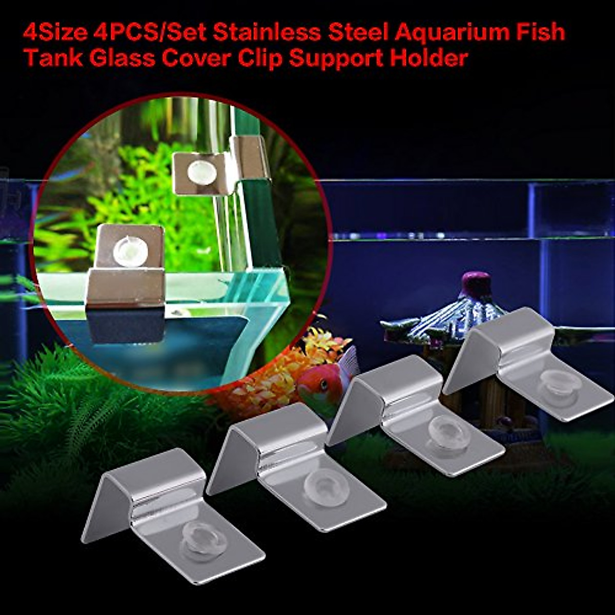 4 Size 4Pcs Stainless Steel Aquarium Fish Tank Glass Cover Support, Stainless Steel Fish Tank Cover Holder Anti-Slip Fish Tank Holders Aquarium Accessories Universal Lid Clips(6mm)