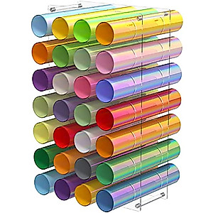28 Holes Vinyl Storage Organizer, Acrylic Vinyl Roll Holder Vinyl Sheet Storage Rack Display Stand for Craft Room, Transparent and Lightweight, Compatible with 2-Inch Vinyl Roll - Clear Acrylic