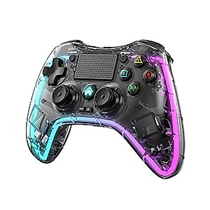 ROTOMOON Clear Wireless Controller with 8 Color Adjustable LED Lighting Compatible with PS4 Pro/PS4 Slim/PS4 Controller, with Headphone Jack for PS4 Dualshock 4 Game