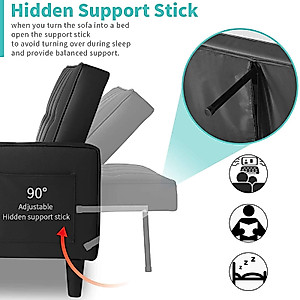 Convertible Futon Sofa Bed Upholstered Sofa Couch Sleeper with Adjustable Backrest and Side Pockets Loveseat Sofa for Living Room Dorm