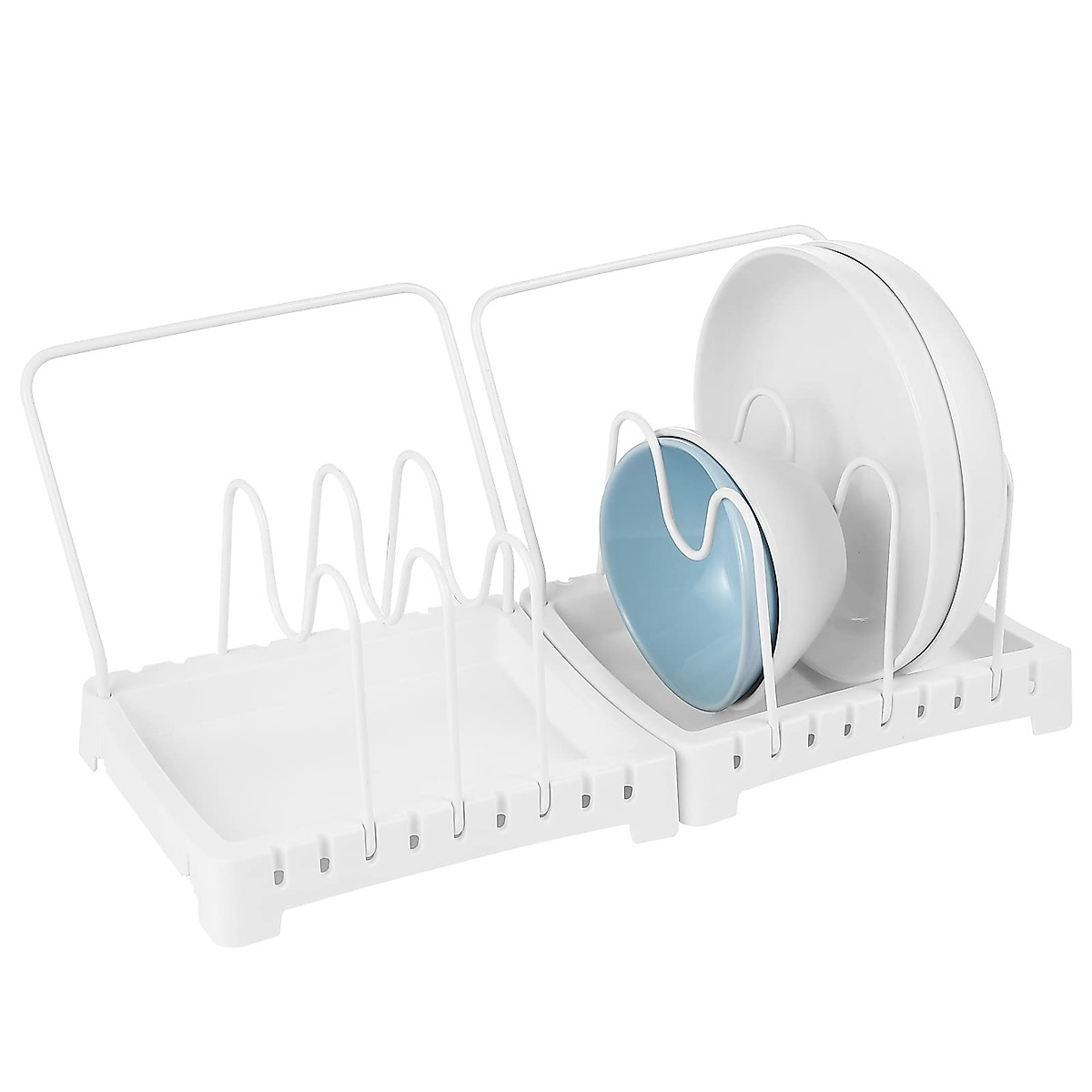 EGFheal 2pcs/set Pan Rack Pot Lid Rack, Steel Wire Kitchen Cabinet Pantry Cookware Organizer Rack Holder Kitchen Shelf For Chopping Board Pan Rack, 6 Adjustable Dividers,White