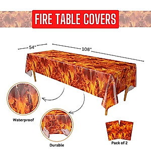 Blue Orchards Fire Table Covers (Pack of 2) - 54"x108" XL - Fire Party Supplies, Fire Table, Dragon Birthday Party, Fire Backdrop, Firefighter Birthday Supplies, Flame Decorations, Flame Table Cover