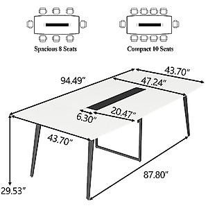 Loomie 8FT Conference Table, 94.49" L x 47.24" W x 29.53" H Meeting Seminar Table with Grommet, Large Boat Shaped Computer Desk, Boardroom Desk for Office Meeting Conference Room, White