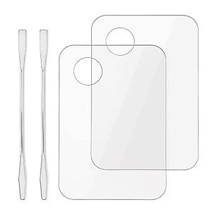 Acrylic Cosmetic Makeup Palette, Makeup Mixing Tray with Makeup Spatula Metal Mirror for Beauty Salon Color Cream Liquid Foundation Mixing Palette (2 Pcs Transparent palettes)