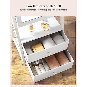 Nicetree Jewelry Cabinet Armoire with 2 Drawers, Lockable Standing Jewelry Mirror Cabinet, Full Length Mirror with Jewelry Storage, White