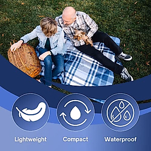 Picnic Blankets w/Stakes - Waterproof Camping Blankets - Foldable Compact Beach Blankets - Travel Picnic Blanket w/Polar Fleece & Peva - Portable Camping Gear - Perfect for Backyard, Park & More