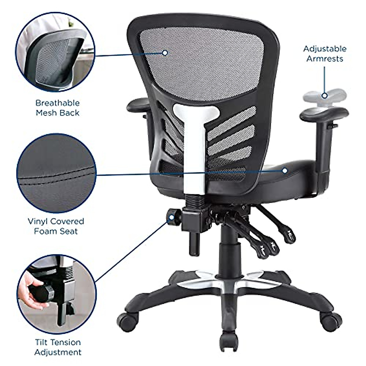 Modway Articulate Mesh Office Chair with Fully Adjustable Vegan Leather Seat In Black