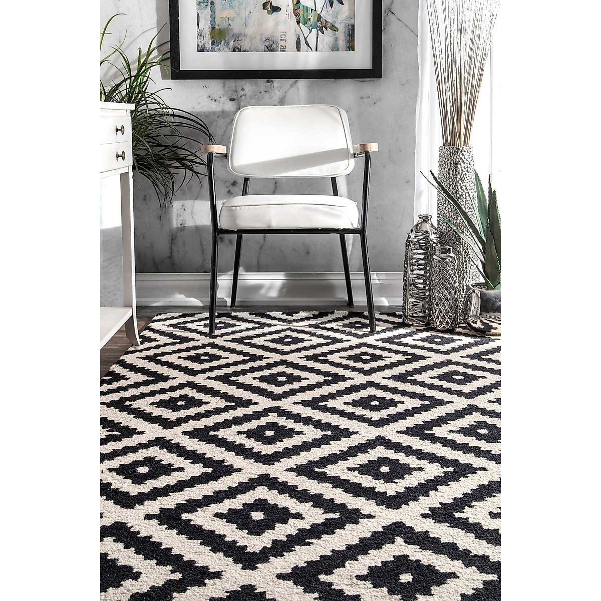 nuLOOM Kellee Hand Tufted Geometric Wool Area Rug, 8x11, Black