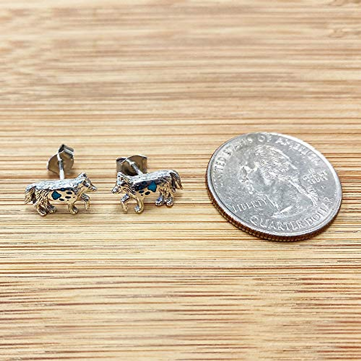 Turquoise Gemstone Wolf with Paw Southwestern Style 925 Sterling Silver Post Back Stud Earrings for Women