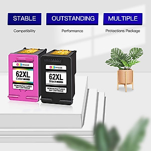 GPC Image Remanufactured Ink Cartridge Replacement for HP 62XL 62 XL Compatible with Envy 5540 7645 5642 5542 5643 5640 7644 7643 OfficeJet 5740 200 5745 5741 Printer Tray (1 Black 1 Tri-Color)
