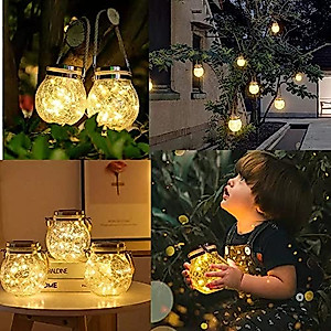 EternityFuture Garden Decoration Waterproof Solar Lantern, Value Pack of 2, Glass Bottle Jar, 30 LED Warm Lights, Unique Crack Pattern Ball Hanging Light