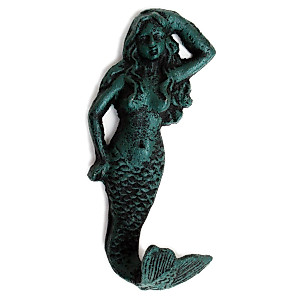 TG,LLC Treasure Gurus Mermaid Wall Hook Cast Iron Antique Green