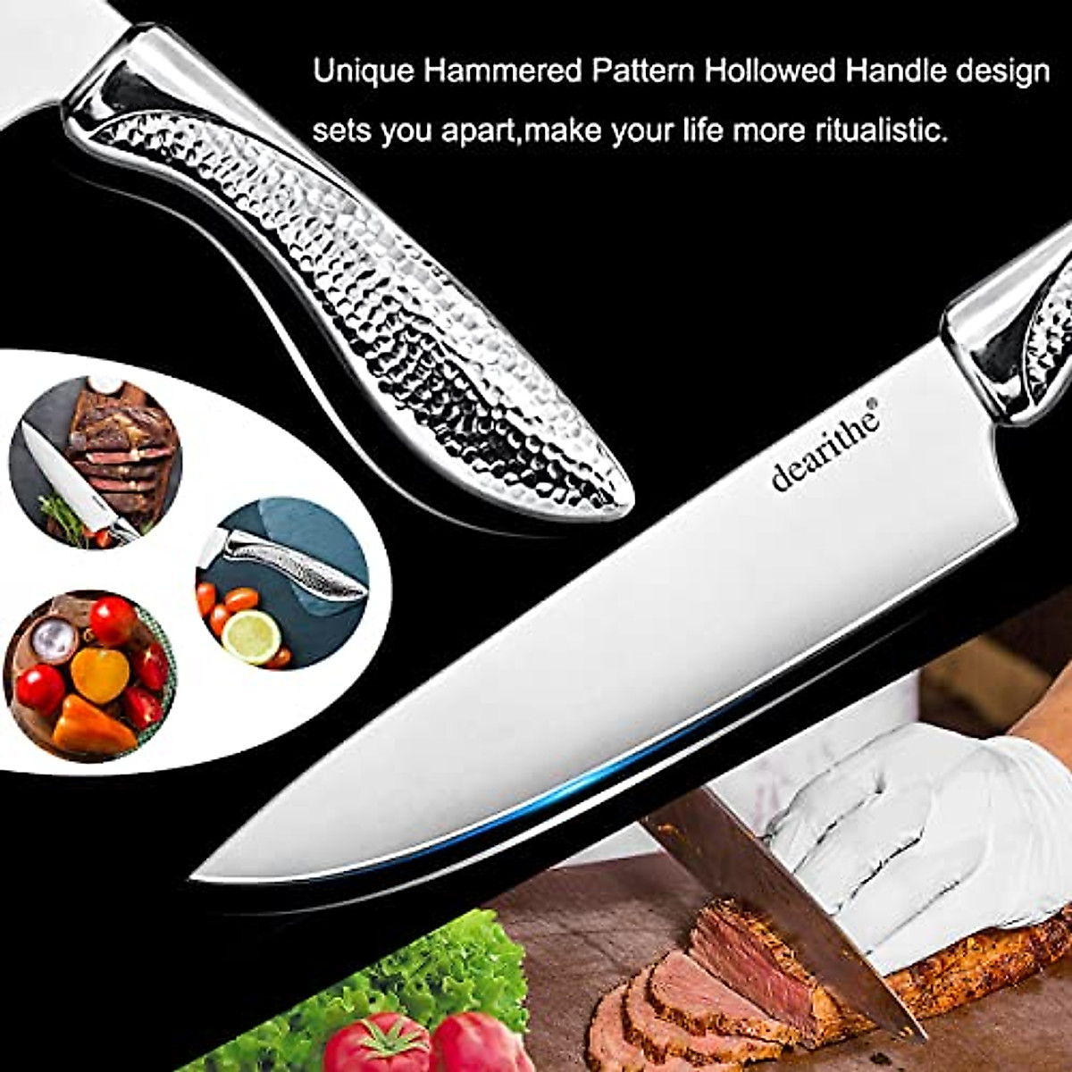 dearithe Kitchen Knife Set 3 Piece, High Carbon Stainless Steel Professional Chef Knife Set, Sharp Knife with sheath, Knives Set for Kitchen