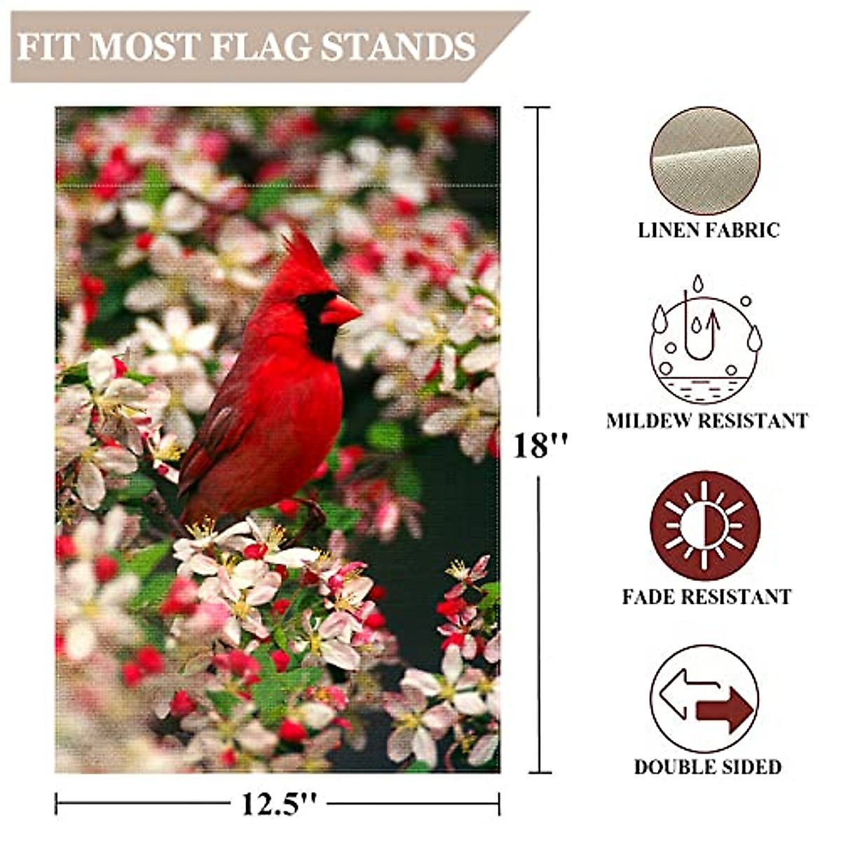 Eiyikof Cardinal Red Birds Floral Spring Garden Flag Summer Small Yard Flags, Vertical Double Sided Rustic Farmland Burlap Farm Lawn Outdoor Decorations 12.5x18 Inch