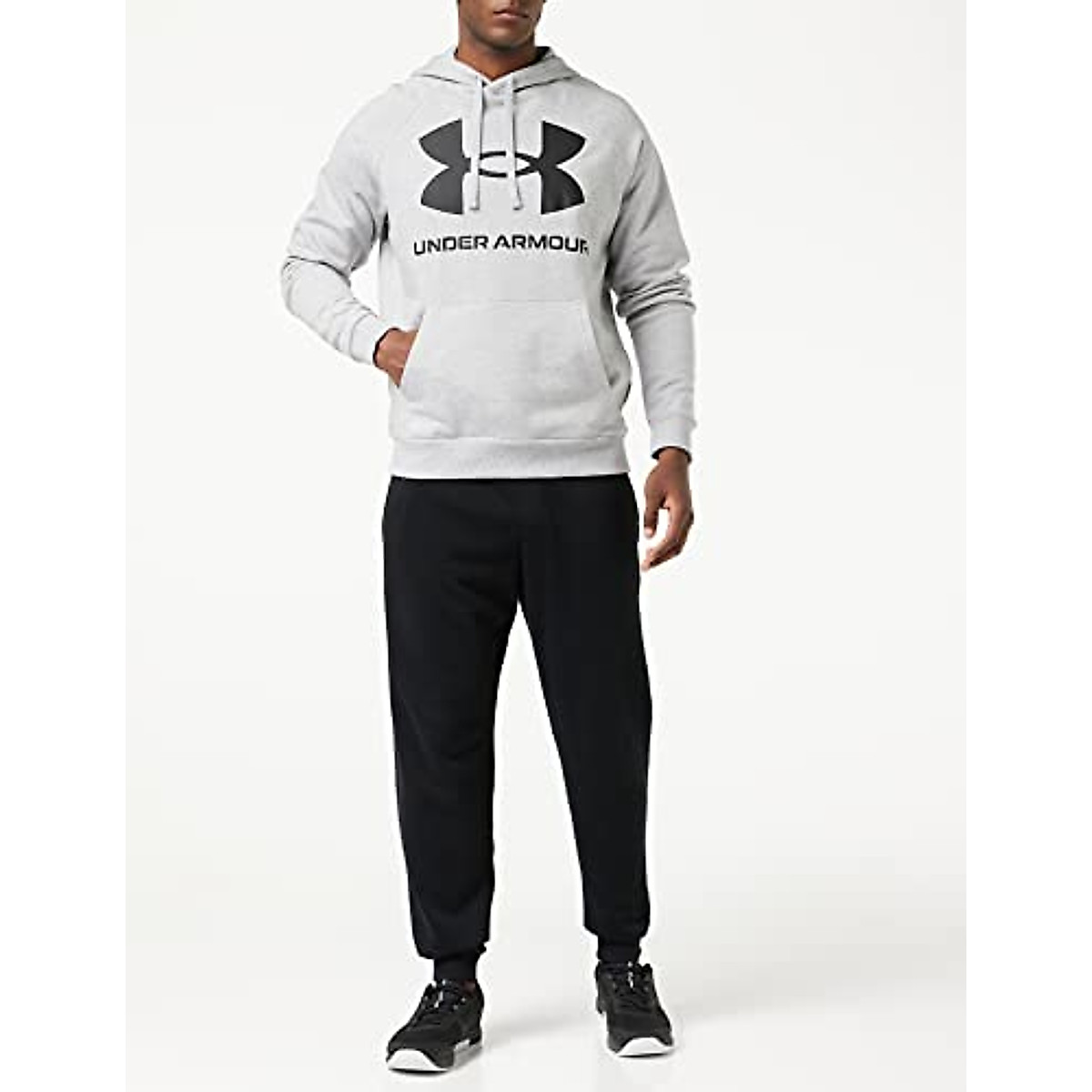 Under Armour Mens Rival Fleece Big Logo Hoodie , Mod Gray Light Heather (011)/Black , Small