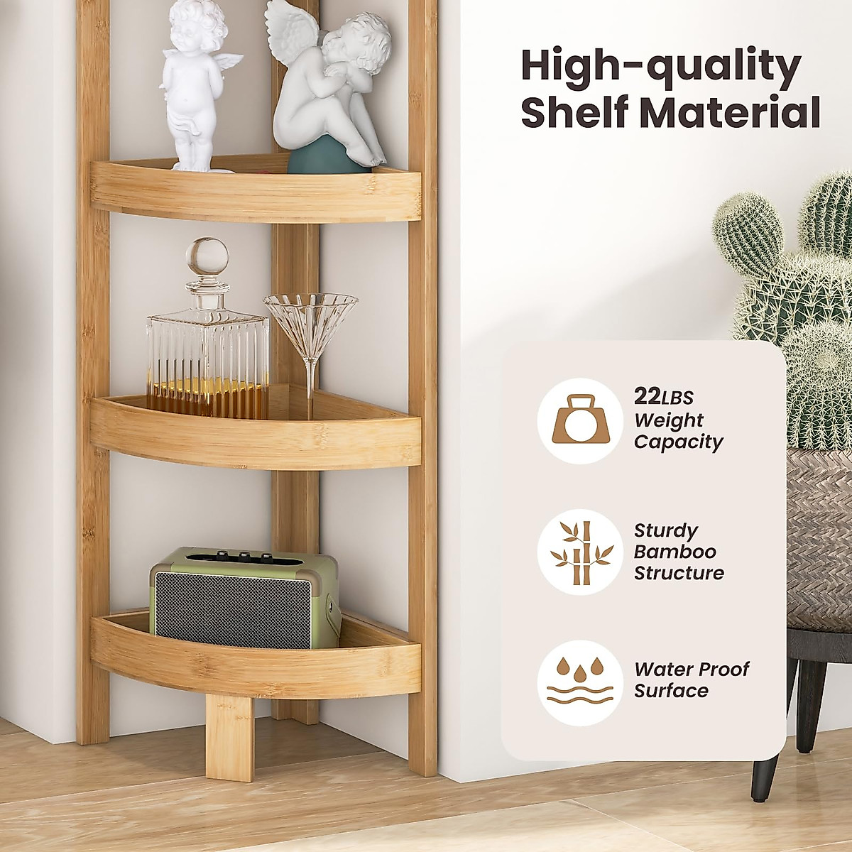 COSTWAY 4 Tier Corner Shelf, 31.5" Bamboo Bookshelf Standing Storage Rack w/Fall Prevention Rail, Ladder Shelf, Freestanding Bathroom Shelf for Bathroom, Living Room, Bedroom, Kitchen, Natural