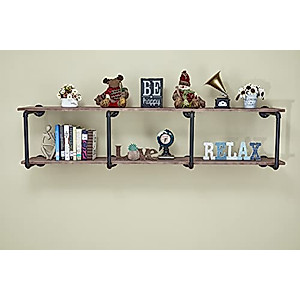 ROGMARS Industrial Pipe Shelving 70 Inch Pipe Shelves Solid Wood Floating Book Shelves Wood for Wall Decor Heavy Duty Floating Bar Shelves Industrial Shelving