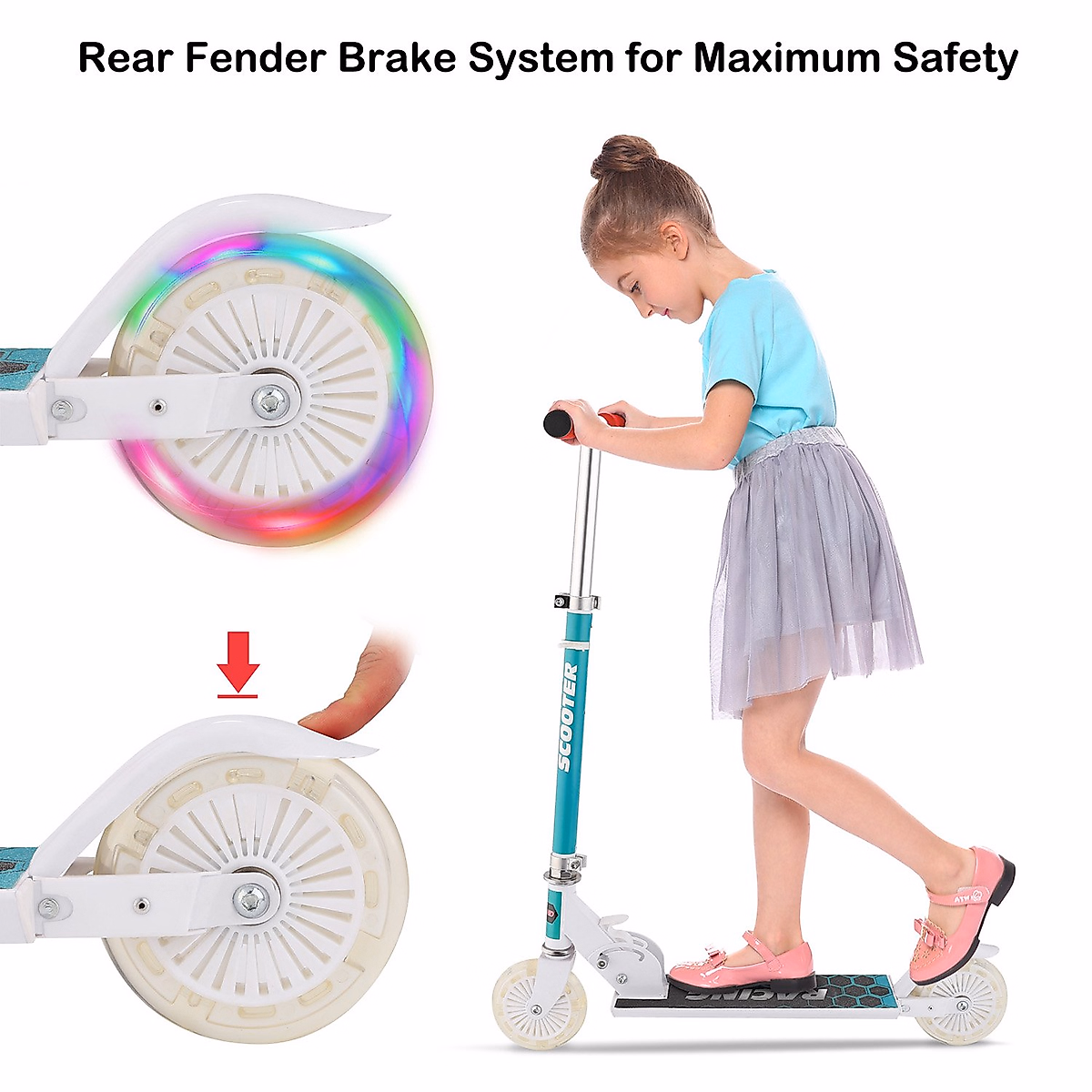 WeSkate Scooter for Kids with LED Light Up Wheels, Adjustable Height Kick Scooters for Boys and Girls Ages 3-12, Rear Fender Break, Folding Kids Scooter, 110lb Weight Capacity