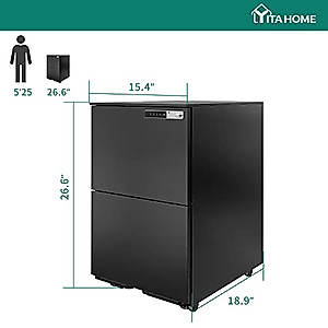 YITAHOME 2-Drawer Mobile File Cabinet with Smart Lock, Filing Cabinet Under Desk fits for Legal/Letter, Pre-Assembled Vertical Metal File Cabinet Except Wheels Under Desk - Black