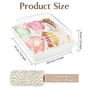 ZORRITA 50 Pack Paper Charcuterie Boxes with Clear Lids, Disposable Sandwich Boxes Square Cake Box To Go Food Containers for Bakery, Strawberries, Cake Slice and Cookies (White)