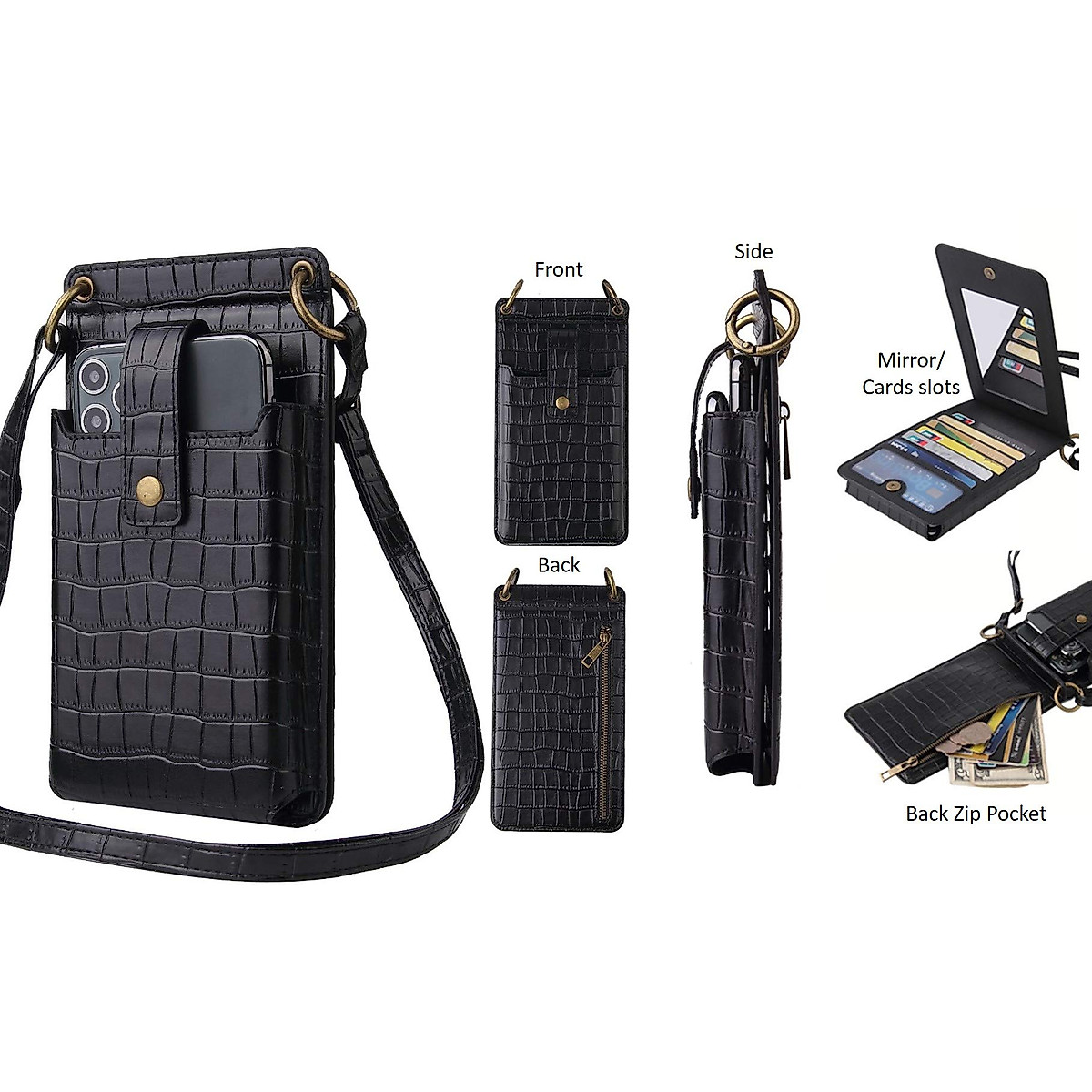 Small Crossbody Phone Bag Shoulder Bag Card holder Wallets Purse for Women & Girls (D2 Black - Touch Screen)