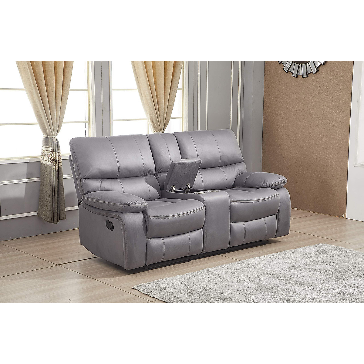 Betsy Furniture Microfiber Reclining Sofa Couch Set Living Room Set 8007 (Grey, Sofa+Loveseat+Recliner)