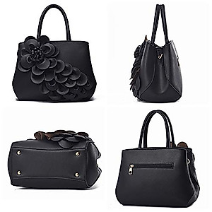 Mn&Sue Ladies Top Handle Satchel 3D Flower Women Elegant Handbags Pu Leather Crossbody Tote Purse (#2 Dark Pink)