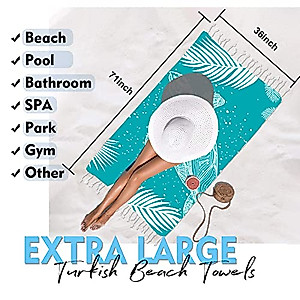 ORTIGIA Turtle Turkish Beach Towel Oversized 36x71INCH Sand Free Quick Dry Towel Extra Large Wearable Bath Towel Highly Absorbent Light Travel Towel for Beach, Bath, Pool, Gym, Yoga(Teal)