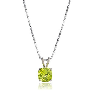 MAX + STONE 925 Sterling Silver 6mm Cushion Cut August Birthstone Peridot Solitaire Pendant Necklace for Women with 18 inch Box Chain