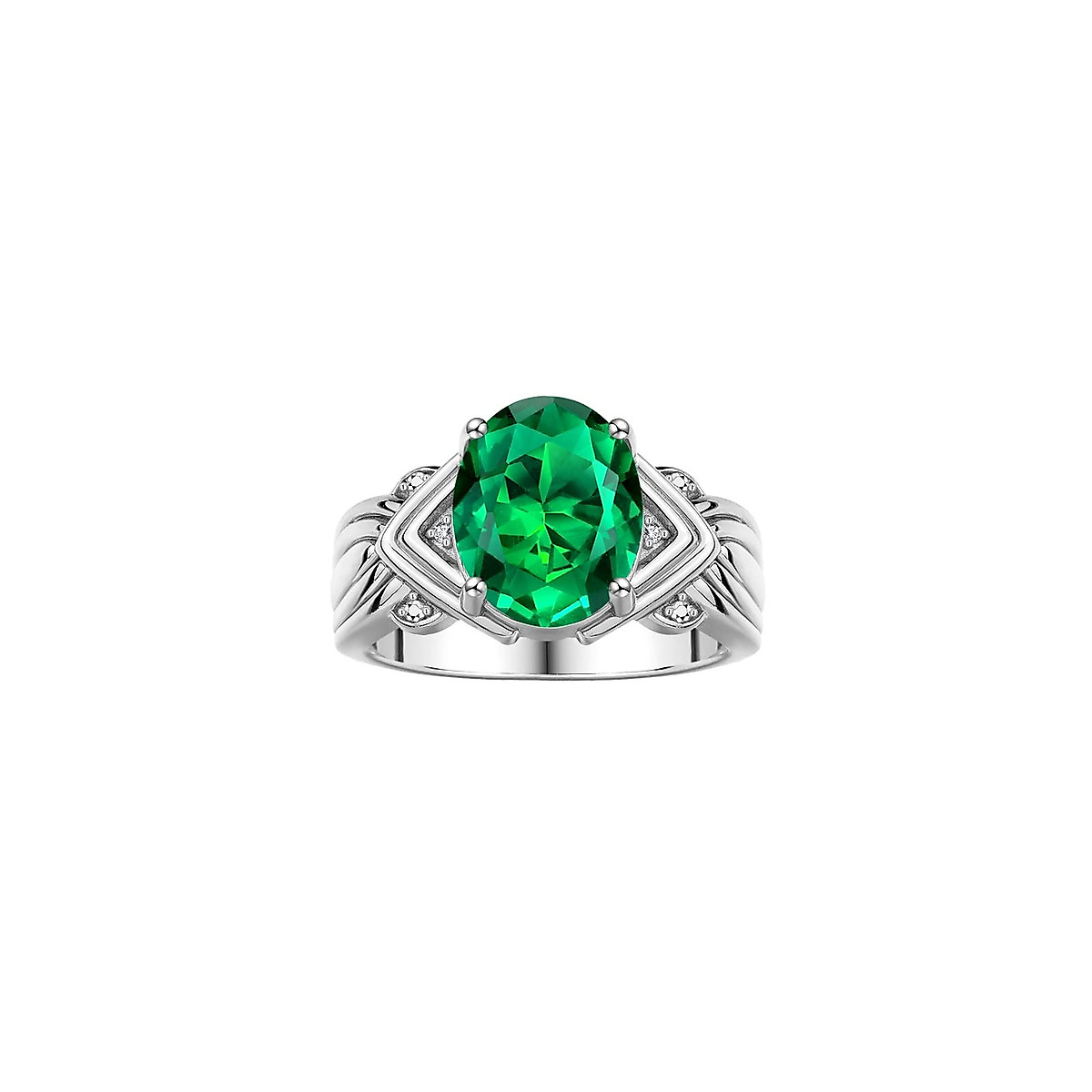 Rylos Rings for Women Sterling Silver Ring 12X10MM Gemstone & Diamonds Great Ring for Middle or Pointer Finger May Emerald Jewelry Size 11
