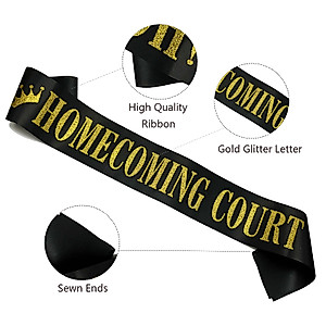 Homecoming Court Sash Black, 6 Pack Black Satin with Gold Glitter Letter Sashes for Pageants Homecoming Party School Dance Graduation Party Favors Decorations Accessories,Black