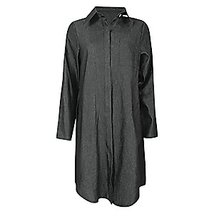 FRETRG Loose Women Dress Denim Dress Long Sleeve Pocket Casual Womens Plus Size Chiffon Evening Dresses Long Prom Black