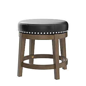 Lexicon Kenmare Swivel Bar Stools Set of 2, Rustic 360 Degree Backless Swivel Counter Stools, Faux Leather Upholstered, Solid Wood Frame, Easy Assembly, Round Bar Stools Swivel, Foot Rest, 19.5" Black