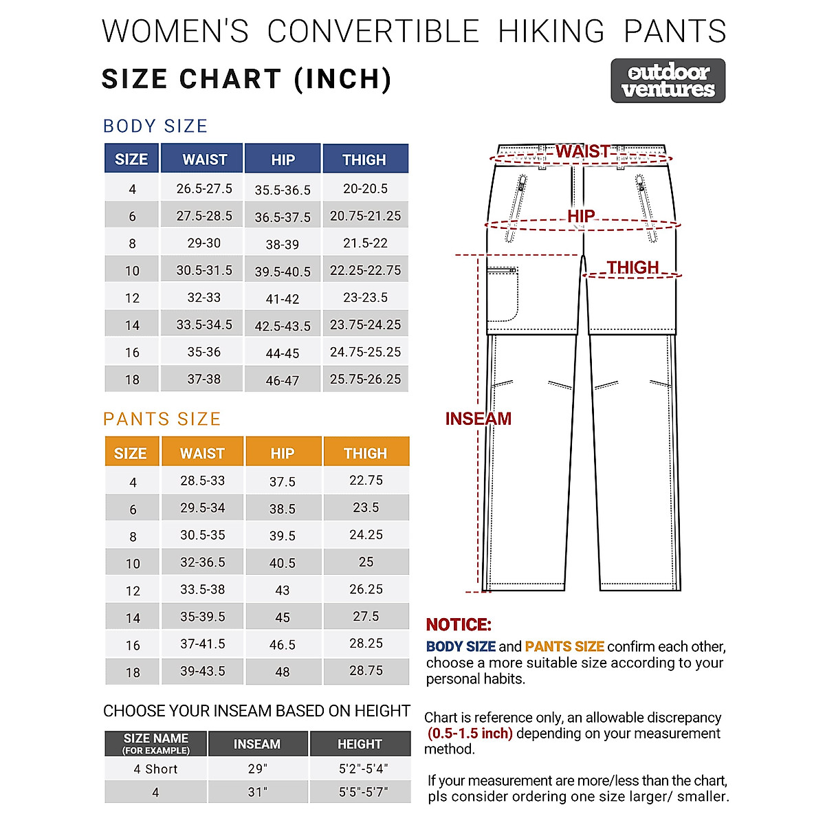 Outdoor Ventures Women's Convertible Pants, Quick Dry Hiking Zip-Off Pants, Stretch Lightweight Cargo Pants Beige