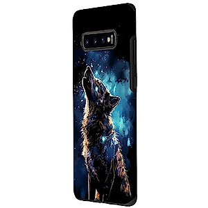 Galaxy S10+ Howling Wolf Space Galaxy Stars Wolves Animal Case