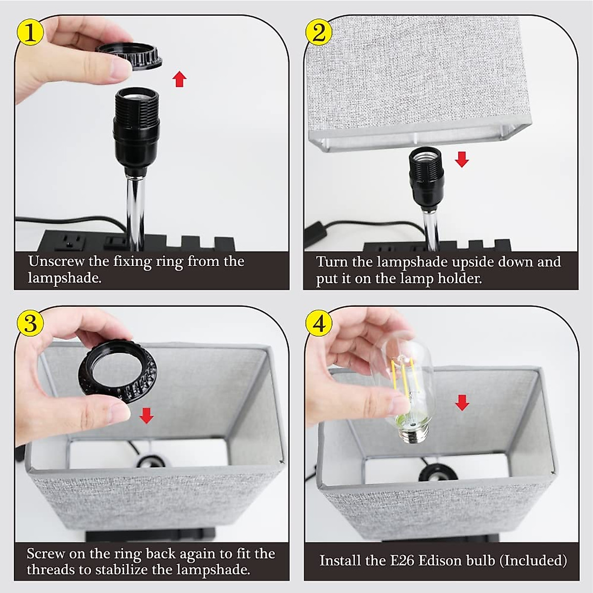 lifeholder Fully Dimmable Table lamp, Lamps with Two Phone Stands and AC Outlet, Bedside Lamp with Two LED Bulb for Bedroom, Living Room,Study(Set of 2) Light Grey