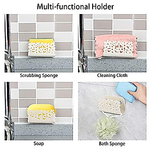 Never Rust Plastic Sponge Holder, Tomorotec Sink Caddy Sink Suction Cups Easy Access Holder Shower and Kitchen Organizer Quick Drain Easy Attach (Beige)