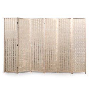 JAXPETY 6 Panel Room Divider 6ft Tall Folding Privacy Screen Freestanding Rustic and Natural Bamboo Room Partition for Home Office, Natural Color