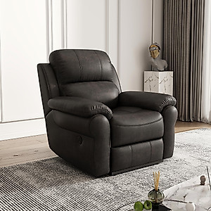 EMKK Massage Reclining Chair with Magazine Bag, USB Button, Manual Single Sofa Heavy Duty for Living Room,Home Theater Easy Lounge with Fabric Padded Seat Backrest, Espresso