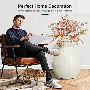 Plant Litter Box - Smart Odor Removal Sterilization - Hidden Litter Box Furniture for Indoor, Extra Large Cat Litter Box for Big Cats&Multiple Cats, Includes Artificial Plants, Door Curtain, Scoop