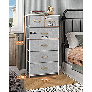 JOINHOM Dresser Storage Tower with Drawers, Fabric Tall Dresser Drawer for Bedroom, Office, Entryway, Living Room and Closet- Sturdy Steel Frame, Easy Pull Bins & Wooden Top