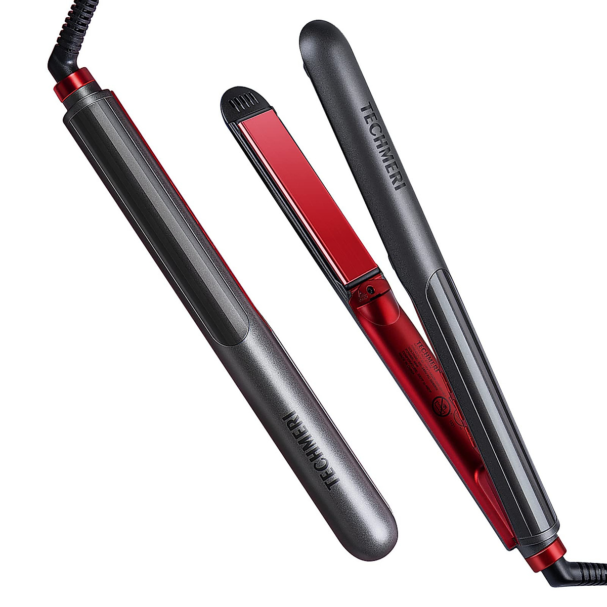 TECHMERI Hair Straightener, Flat Iron and Curler 2 in 1, Ceramic, Ionic, 1 inch, 450F, Dual Voltage, Black