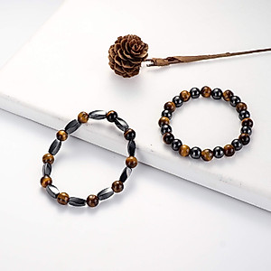 Jstyle 4Pcs Bead Bracelet for Men Women 8mm Tiger Eye Stone Beads Bracelet Elastic Natural Stone Bracelet Bangle