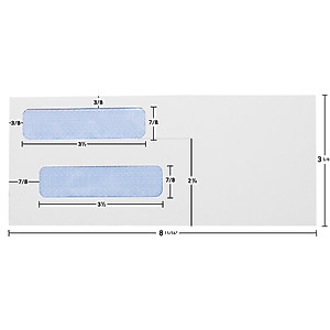 Office Deed 500#8 Double Window Check Envelopes SELF SEAL, Adhesive Tinted Security Envelopes for Quickbooks Checks, Business Checks - 3 5/8" x 8 11/16", (Not for Invoices)