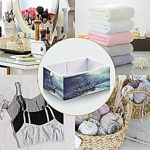 Blueangle Pirate Ship Rectangle Storage Bin, 15.8 x 10.6 x 7 in, Large Collapsible Organizer Storage Basket for Home Décor（414）