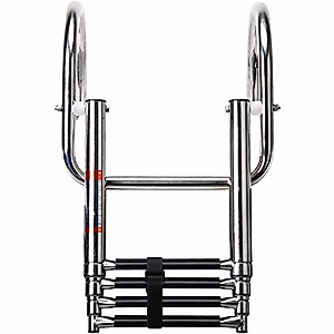 Amarine Made Stainless Steel in-Board 4 Steps Telescoping Ladder Folding Dock Ladder for Marine Boat Yacht Swimming Pool 550lbs Capacity